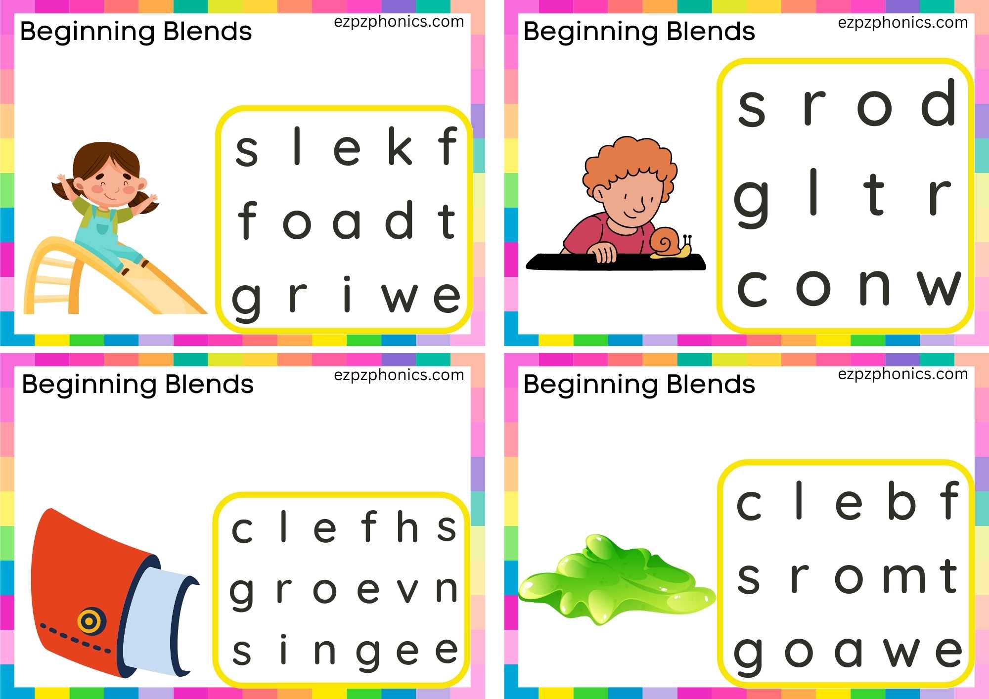 SL Beginning Blends Activity Circle The Correct Letters To Make The Words Set 2 - ezpzphonics.com